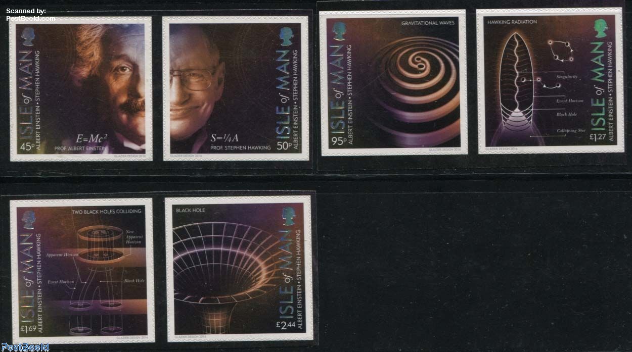 Postzegel 2016, Eiland Man Stephen Hawking, Albert Einstein 6v s-a ...