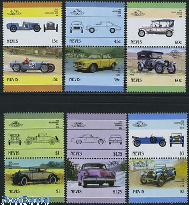 Postzegel 1986, Nevis Automobiles 6x2v [:] (Alfa Romeo,Pierce-arrow ...